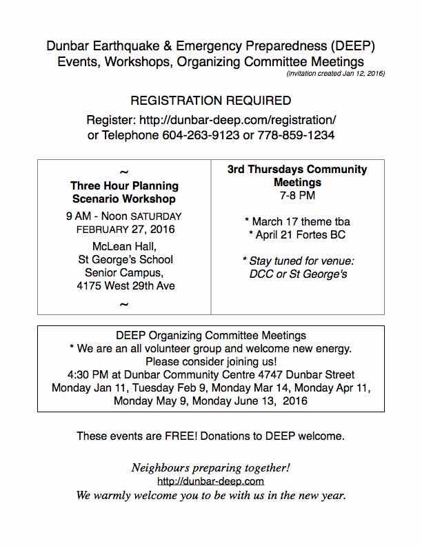 Registration & DEEP Calendar! - Cascadia Earthquake Emergency Preparedness